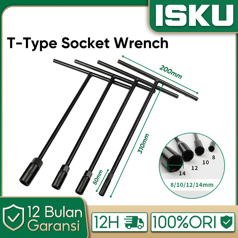 Jual Isku Kunci Sock T 8 10 12 14mm Hitam/Perak -T Type Box Wrench ...