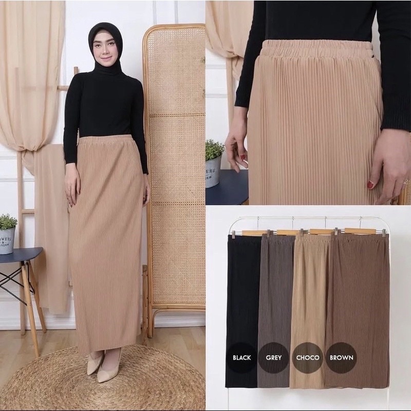 Jual Rok Span Plisket Lidi / Rok Span Panjang / Rok Plisket Span Premium / Rok Bawahan Wanita ...