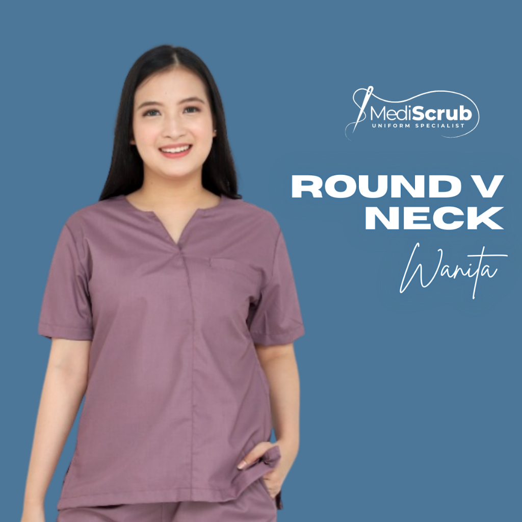 Jual Baju Jaga Scrub Medis Dokter Perawat ROUND V NECK SCRUB KANCING ...