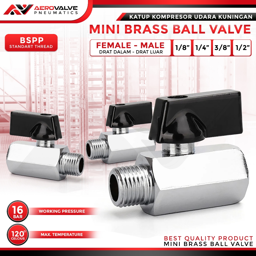 Jual Stop Kran Mini Ball Valve Croom / Keran Miniball Drat Luar Dalam ...