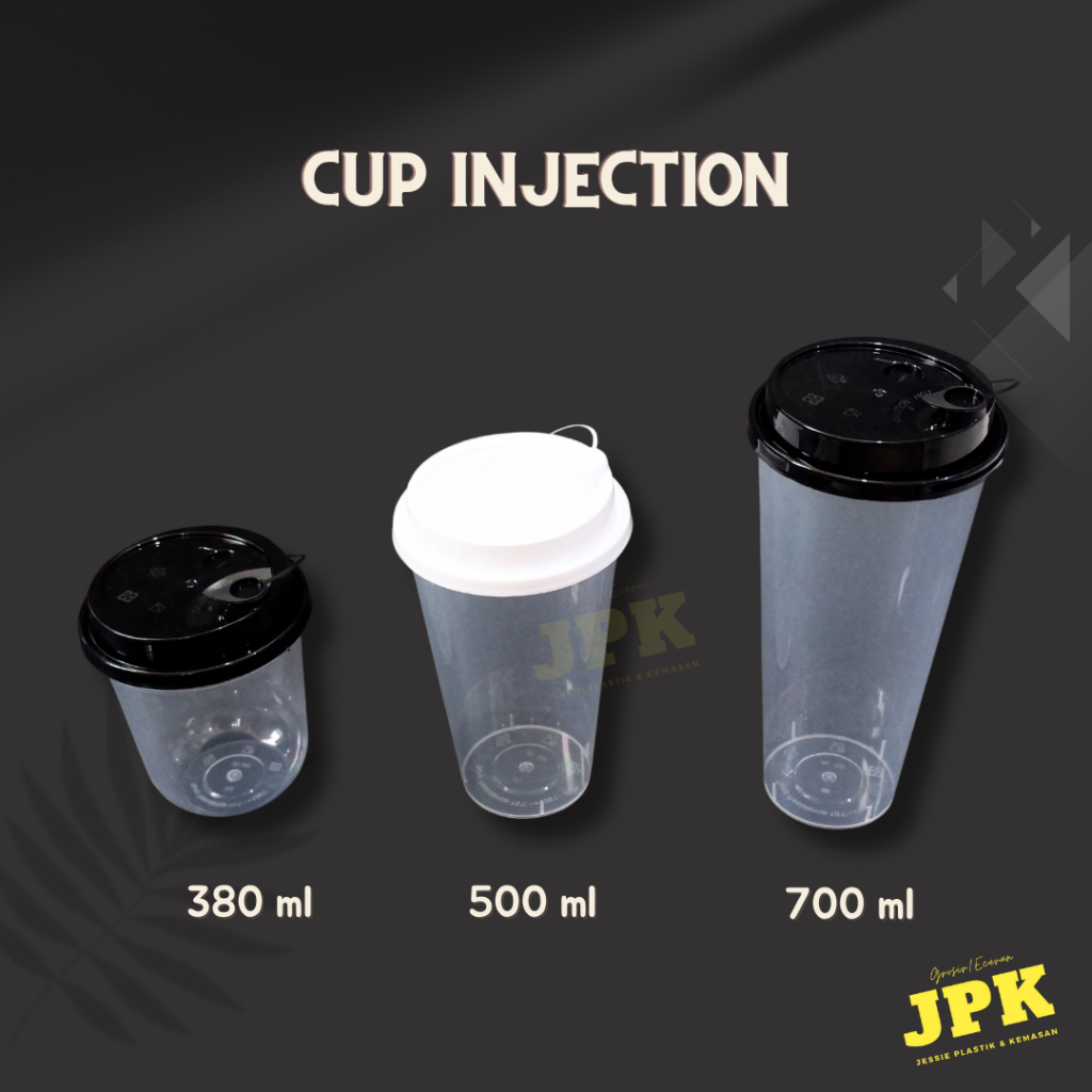 Jual cup injection bening 380 ml / 500 ml / 700 ml & lid hitam/putih ...