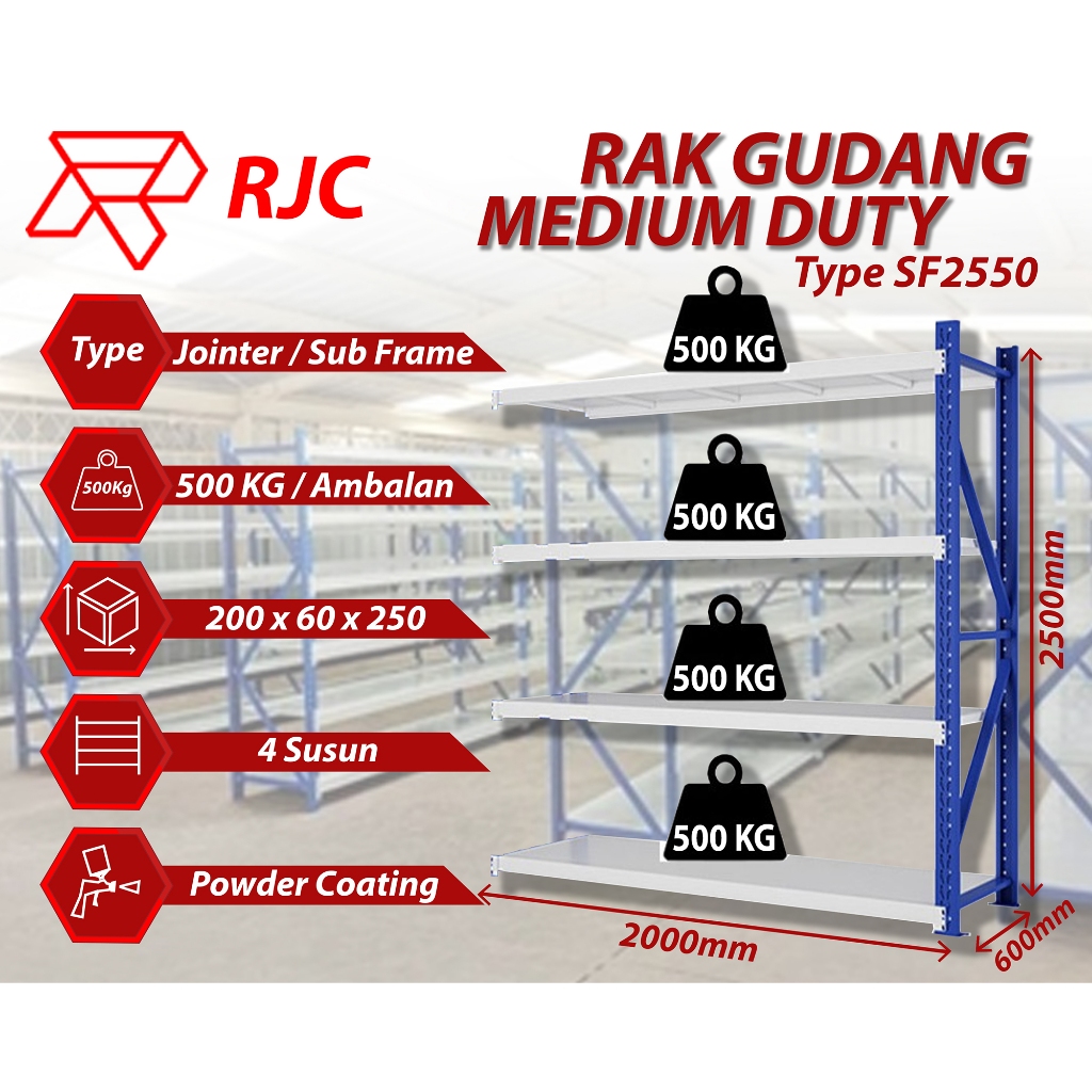 Jual Rak Besi Gudang tinggi 2.5 Meter 4 susun Panjang 2 meter beban ...