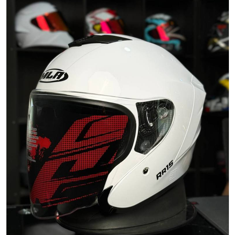 Jual Helm Half Face Mla Solid RR15 White Glosy Kaca Visor Random Helm ...