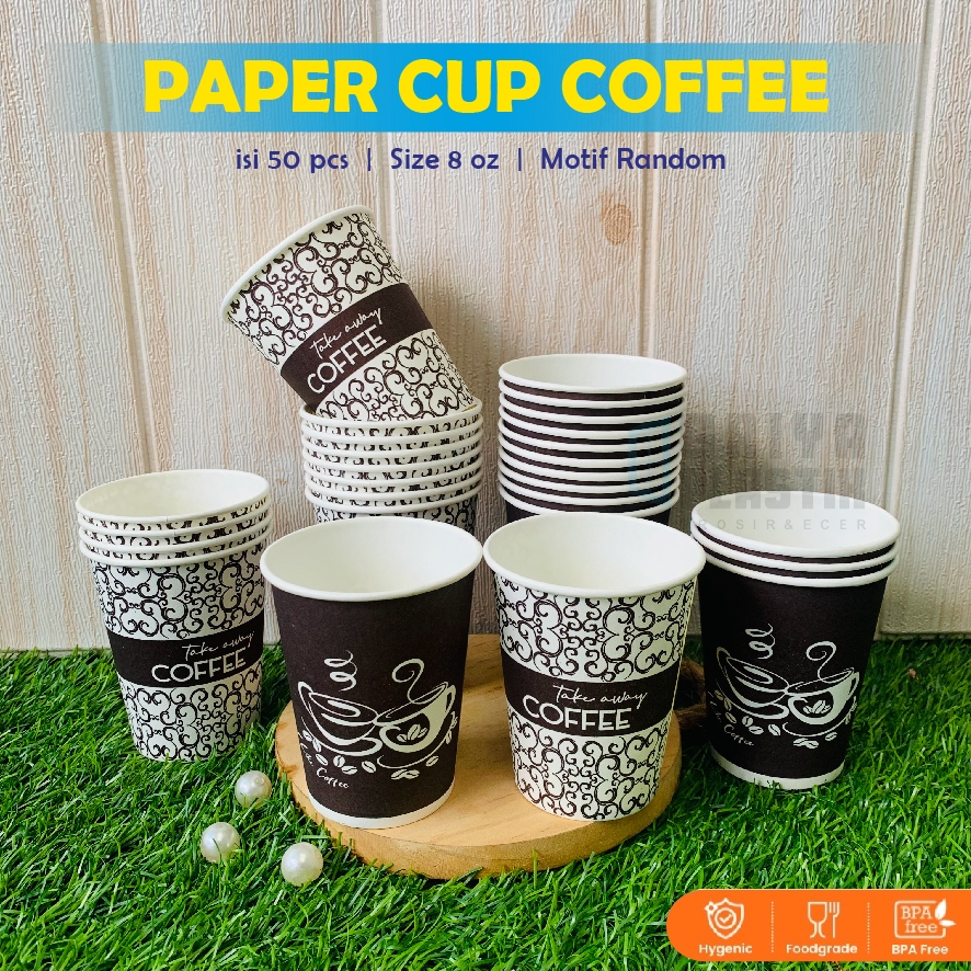 Jual [50 pcs] Paper Cup Coffee 8 oz MOTIF | Gelas Kertas | Gelas Kopi Kertas | Shopee Indonesia