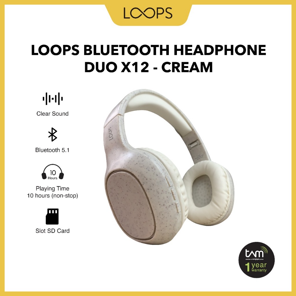 Jual LOOPS Bluetooth Headphone Duo X12 - Cream | Shopee Indonesia