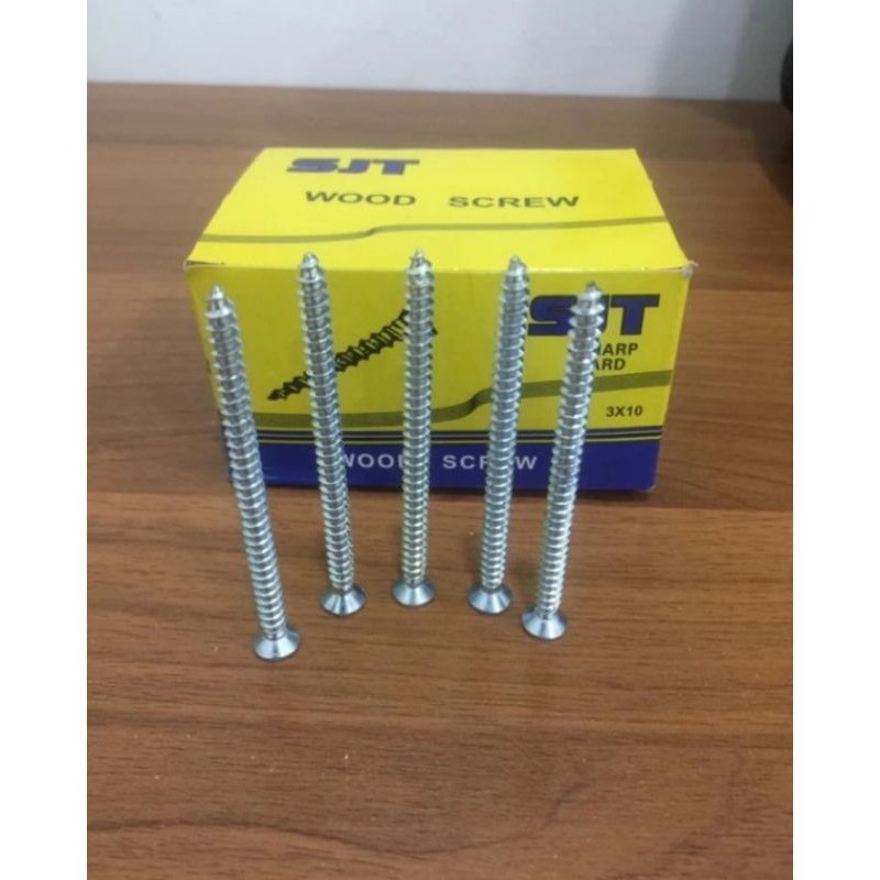 Jual sekrup kayu bunga 3 x 10 SJT Wood screw skrup baut cacing worm bolt 7.5cm | Shopee Indonesia