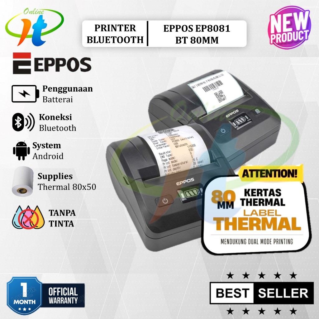 Jual Eppos EP8081 Printer Bluetooth Thermal 80mm Portable EP 8081 [Dual Mode] Cetak Struk Label ...