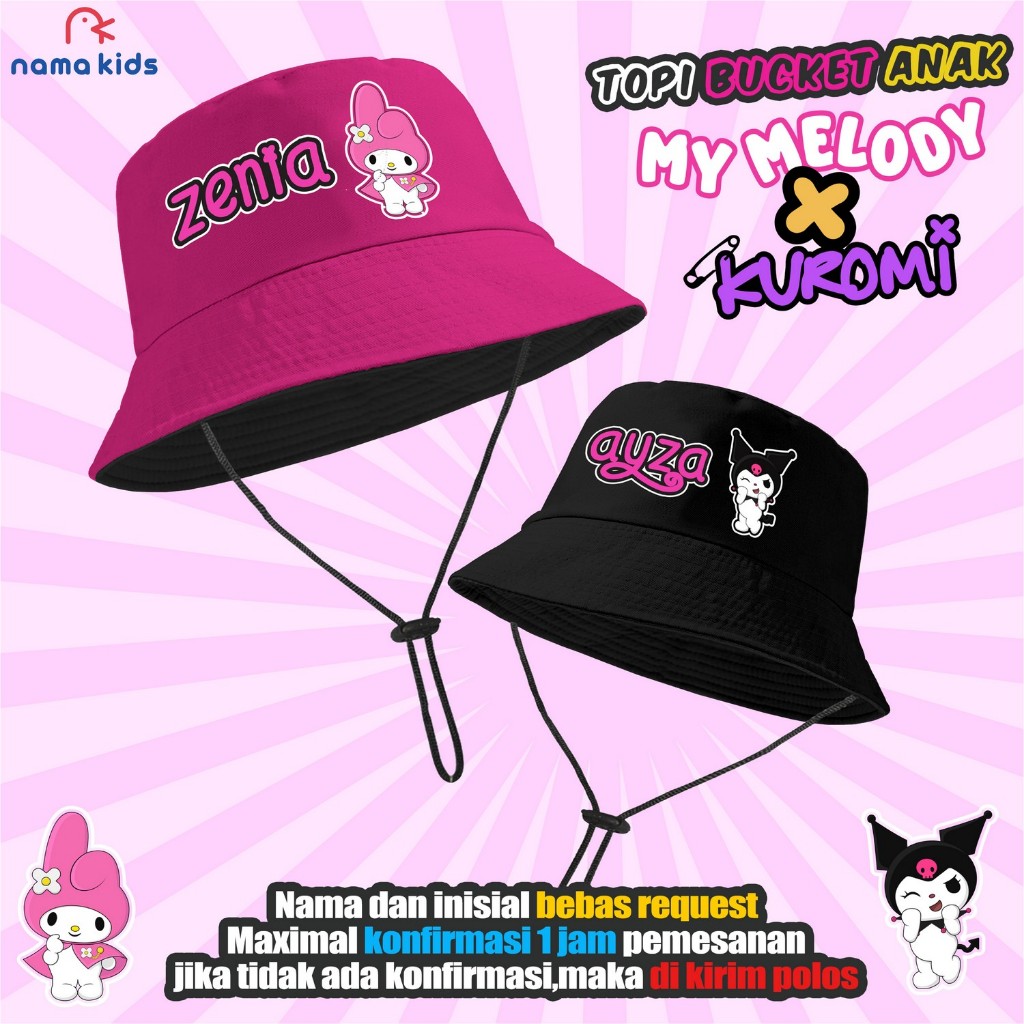 Jual Topi Bucket Costum Nama Sablon Karakter Kuromi Melody Kartun Lucu ...