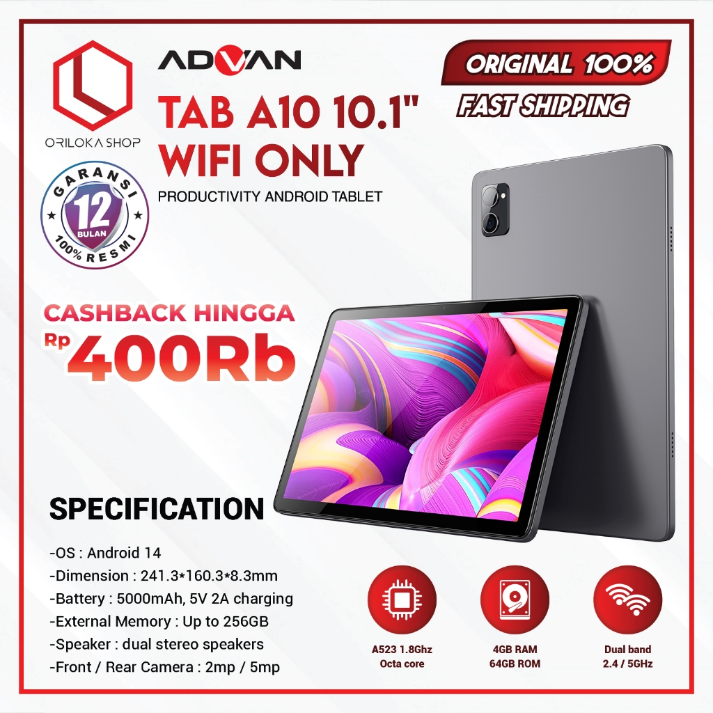 Jual ADVAN TAB A10 Wifi Only 4GB/64GB | Layar 10.1” | Tablet Android 14 ...
