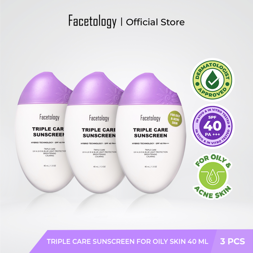 Jual Facetology Triple Care Sunscreen For Acne & Oily Skin SPF 40 PA+++ 40ML 3 PCS | Shopee ...