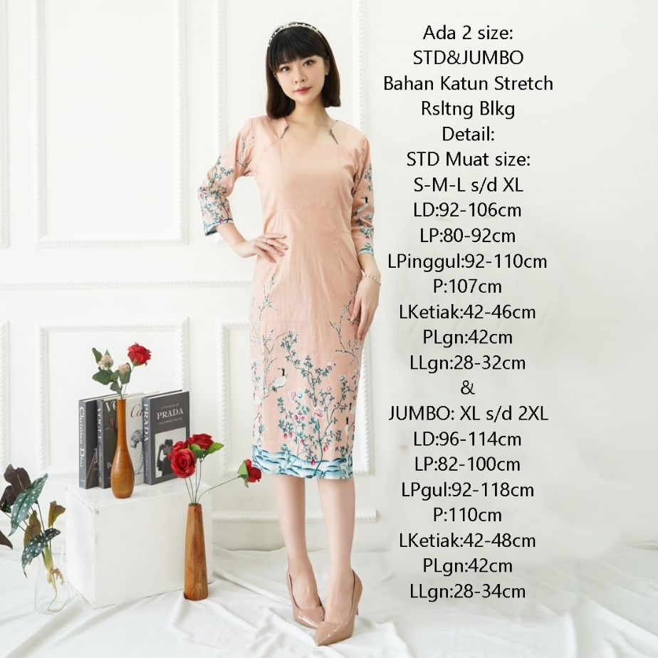 Jual Batik Midi Dress Modern Wanita Big size Jumbo dan Standart Baju Gaun bodycon Batik kerja ...