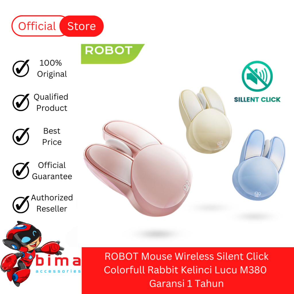 Jual ROBOT Mouse Wireless Silent Click Colourful Rabbit Karakter ...