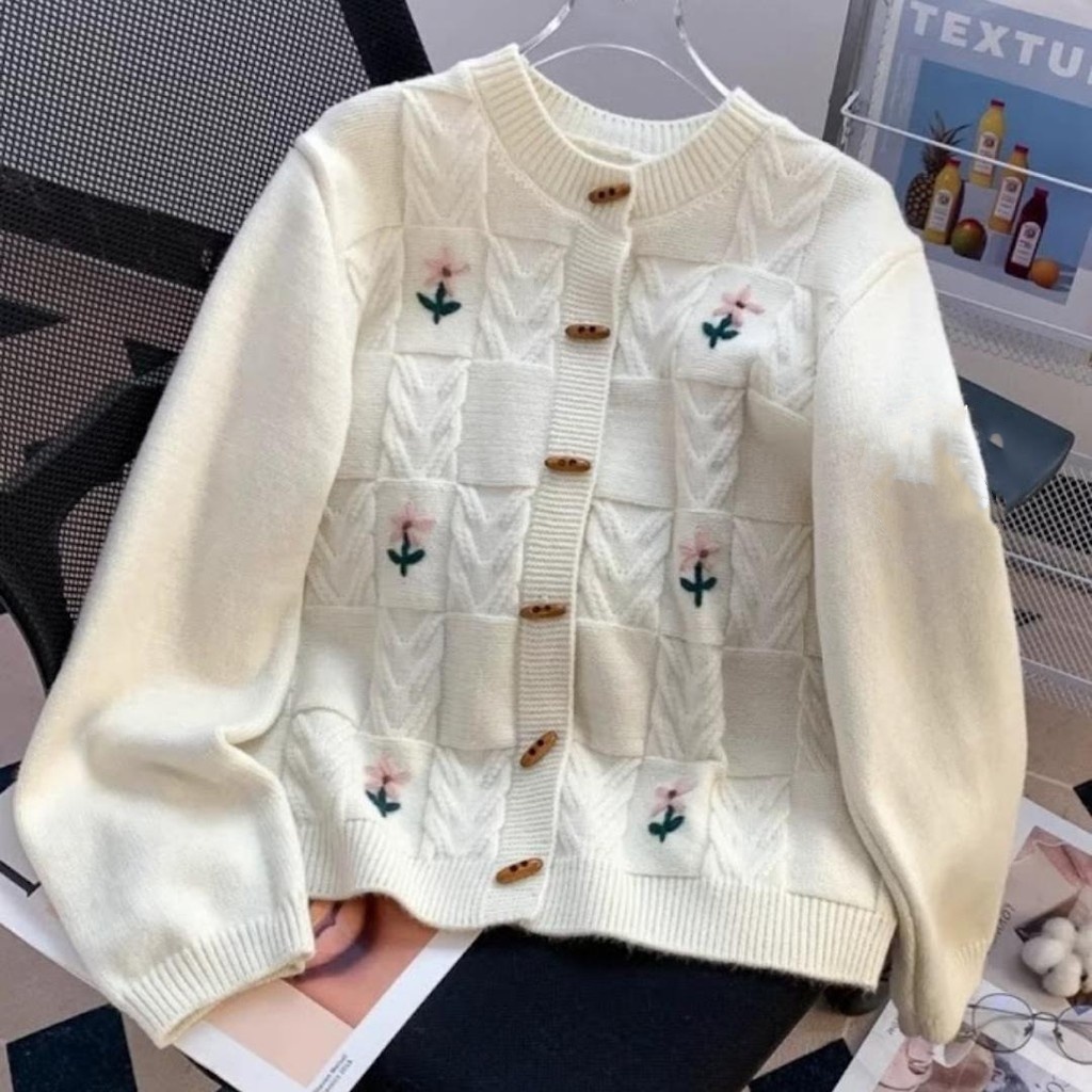 Jual ROSELLA Cardigan Rajut Knitwear -Blossom Motif Bunga Knit Bunga ...