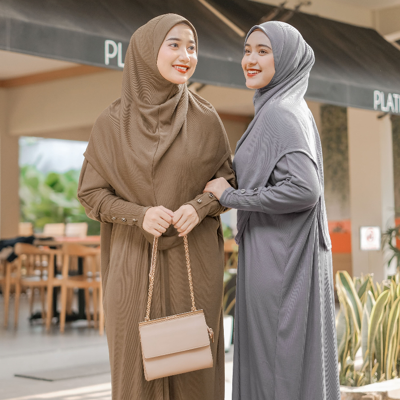 Jual Ventedaily - Ranasya Abaya Set Hijab Rib Knit Casual Oversize Busui Abaya Batwing Umroh ...