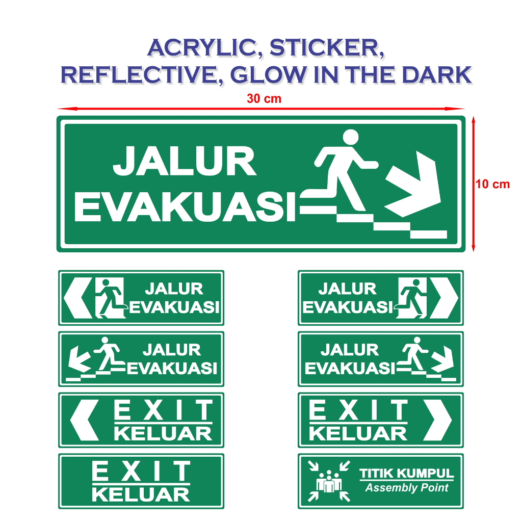 Jual Sign Board Papan Tanda Jalur Evakuasi Acrylic / Reflective / Glow ...
