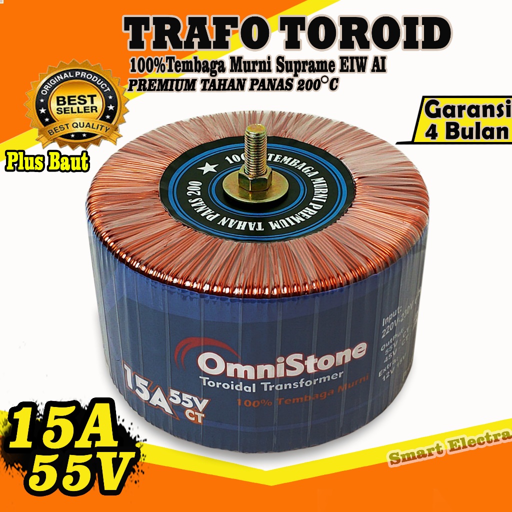 Jual Trafo Toroid OMNISTONE - Trafo Donat OMNISTONE 15A (MURNI) CT 55V 45V Full Tembaga Murni ...