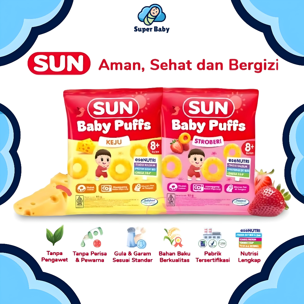 Jual SNACK CEMILAN BAYI SUN BABY PUFFS 8+ BULAN RASA KEJU STROBERI 10GR ...