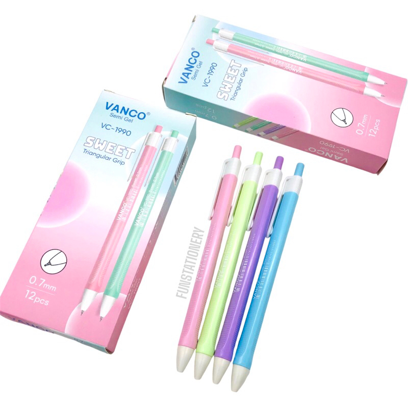 Jual (12 PCS) PULPEN SEMIGEL CLICK VANCO VC-1990 TRIANGULAR GRIP (0.7mm ...