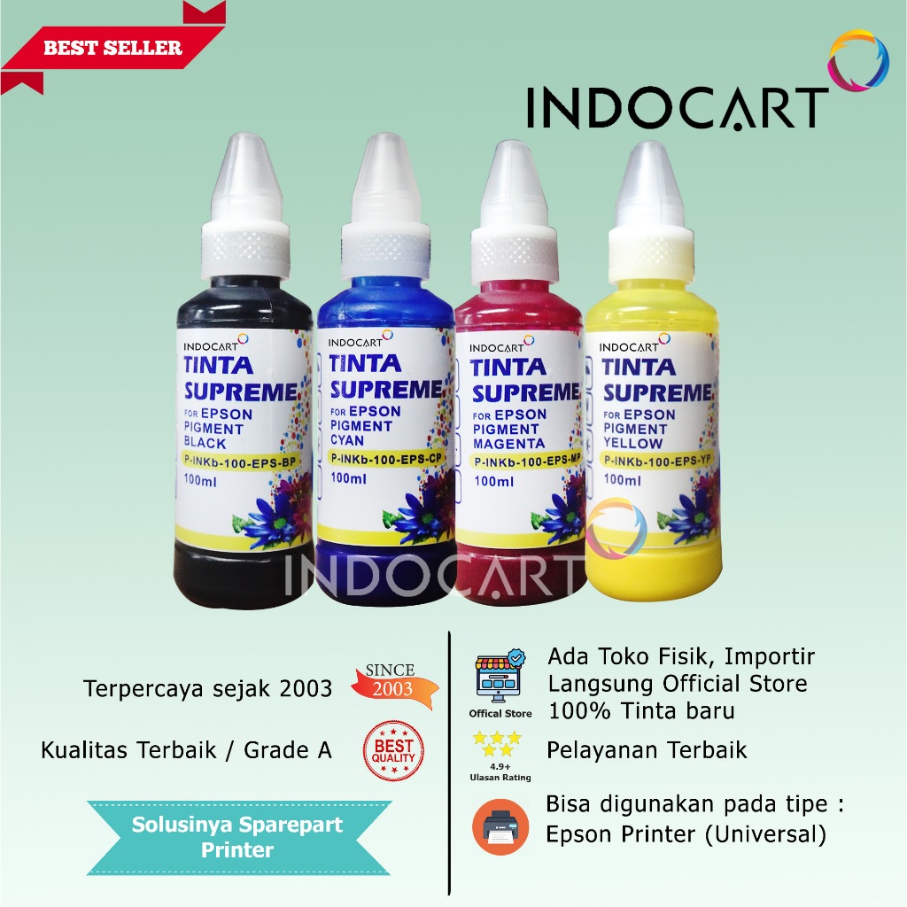 Jual IndoCart Tinta Refill Printer Epson-Pigment Ink-100ml | Shopee ...