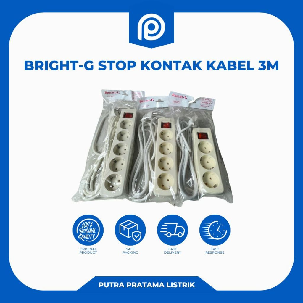 Jual BRIGHT-G Stop Kontak Kabel 3 Meter Portable Socket / Colokan ...