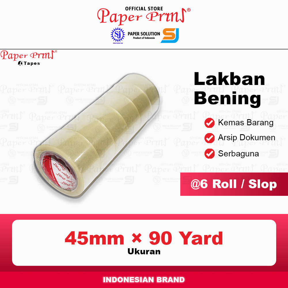 Jual Lakban Bening Packaging Tape Paperpryns 45mm X 90 yard (@1 Slop isi 6 Roll) | Shopee Indonesia