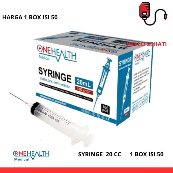 Jual Onehealth Spuit Suntikan 20 ML Jarum Suntik Medis Syringe 20 cc 1 Box Isi 50 Pcs | Shopee ...