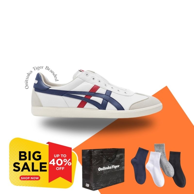 Jual Sepatu Onitsuka Tiger Tokuten Slip on White Navy Red Free Paperbag | Shopee Indonesia