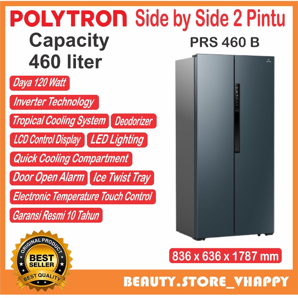 Jual Kulkas Side By Side Polytron 2 Pintu New Belleza Inverter 460 ...