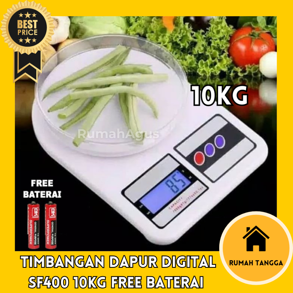Jual Timbangan Dapur Digital SF400 10Kg FREE BATERAI Kitchen Scale SF 400 Kapasitas Kue Tepung ...