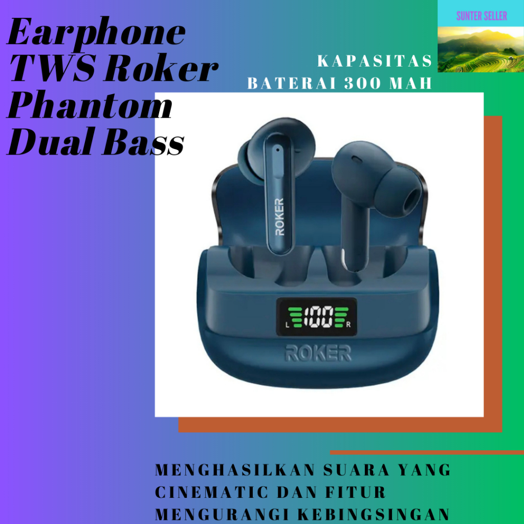Jual Tws Roker Phantom ANC+ENC Wireles bluetooth dual Noise Reduction ...