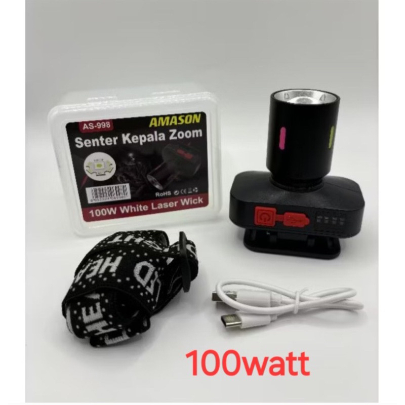 Jual SENTER KEPALA LED ZOOM 100W / CAHAYA SUPER TERANG / JARAK JAUH LASER | Shopee Indonesia