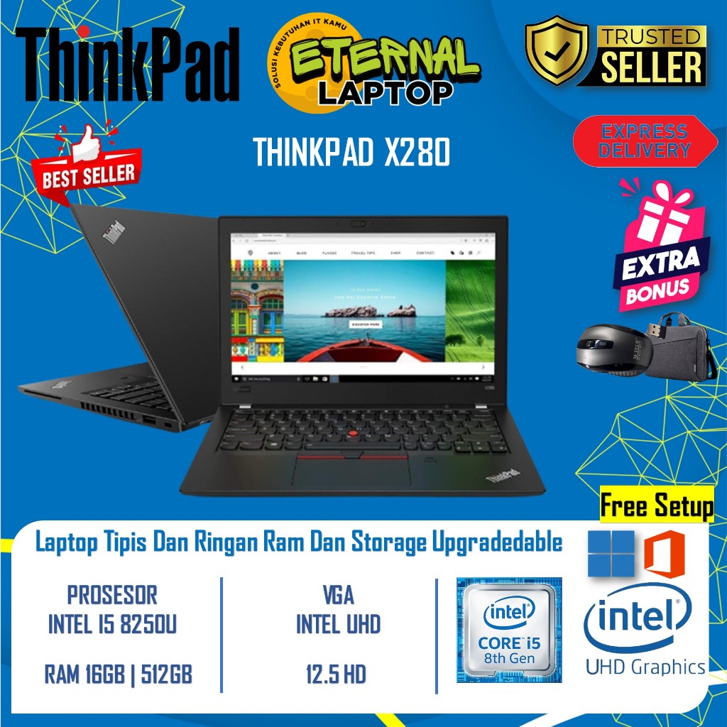 Jual Laptop Slim Lenovo Thinkpad X280 Core i5 Gen8 Ram 16GB SSD 512GB ...