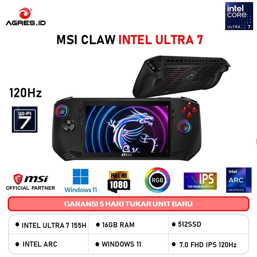 Jual MSI CLAW ULTRA 7 155H 16GB 1TB W11 7.0FHD 120HZ IPS -A1M | Shopee ...