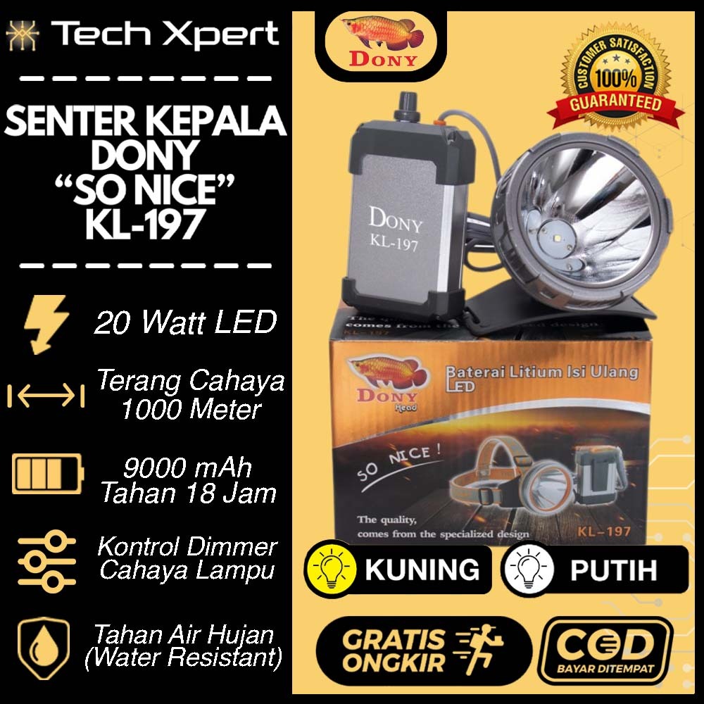 Jual SENTER KEPALA LED DONY 20 WATT KL-197 "SO NICE" ORI OUTDOOR SUPER TERANG ANTI AIR UKURAN ...