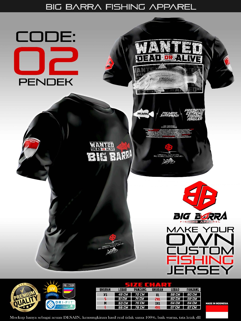 Jual JERSEY BIG BARRA MANIAC BARRAMUNDI HITAM O2 | Shopee Indonesia