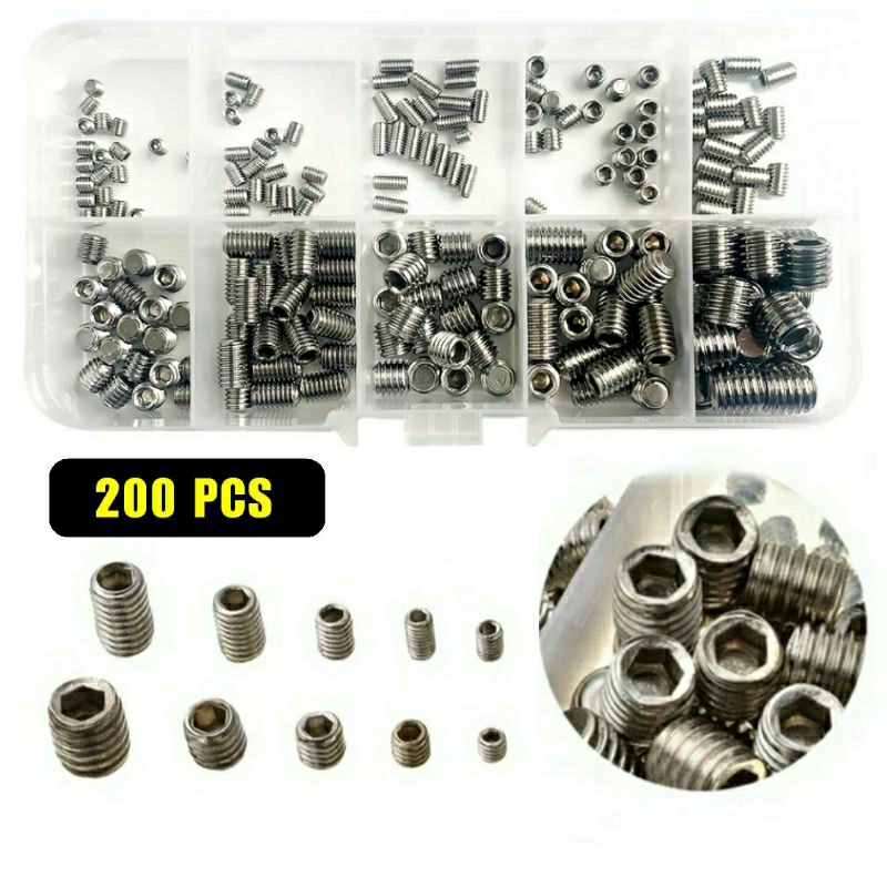 Jual [BISA COD] SET 200 PCS BAUT L TANAM Stainless Steel Hexagon Socket Screws With Flat Point ...
