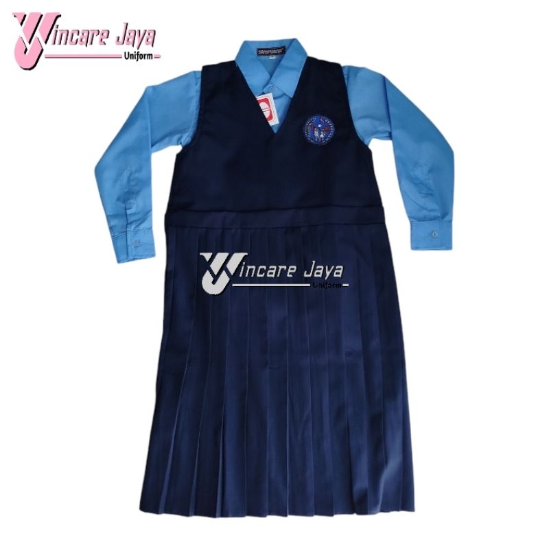 Jual seragam tk biru dongker perempuan seragam tk navy plisir | Shopee ...