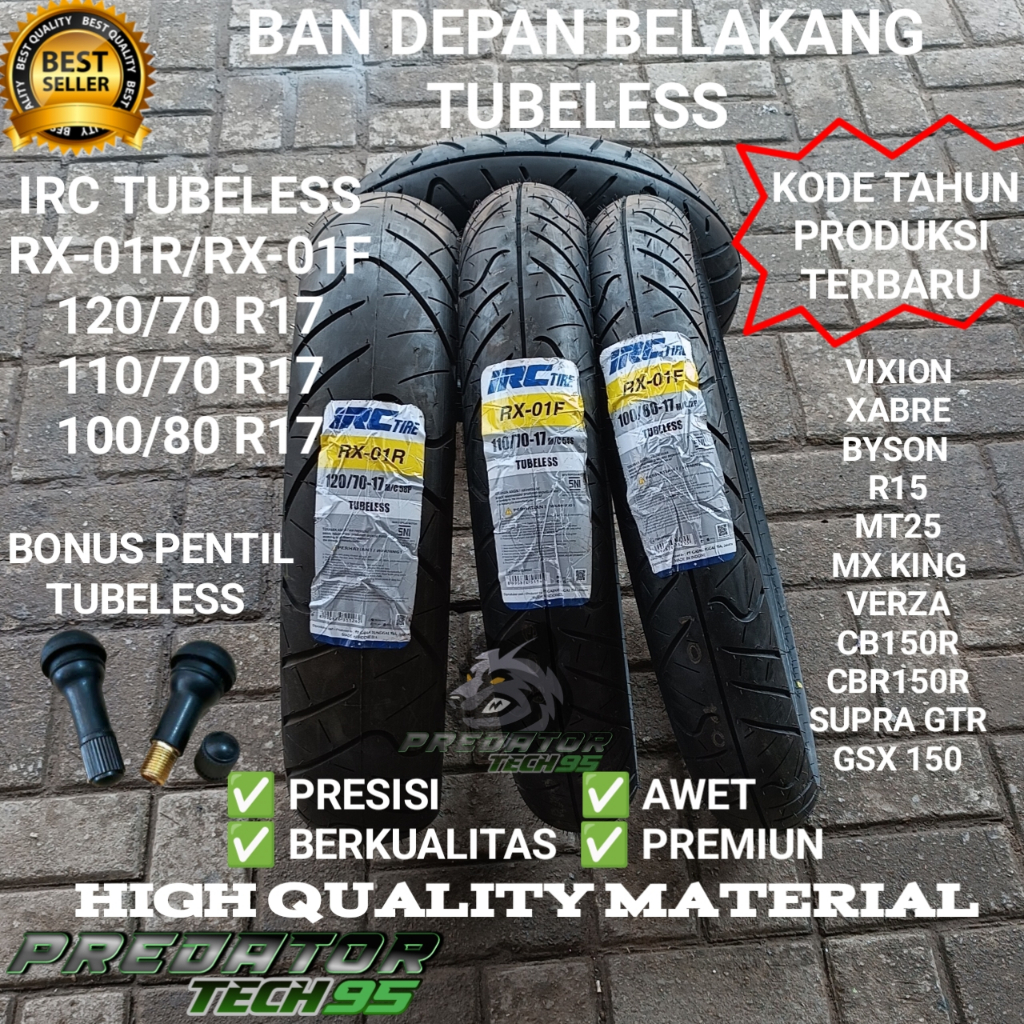 Jual BAN LUAR TUBELESS DEPAN BELAKANG IRC RX 01F RING 17 120/70 110/60 100/80 MEGAPRO NEW VERZA ...