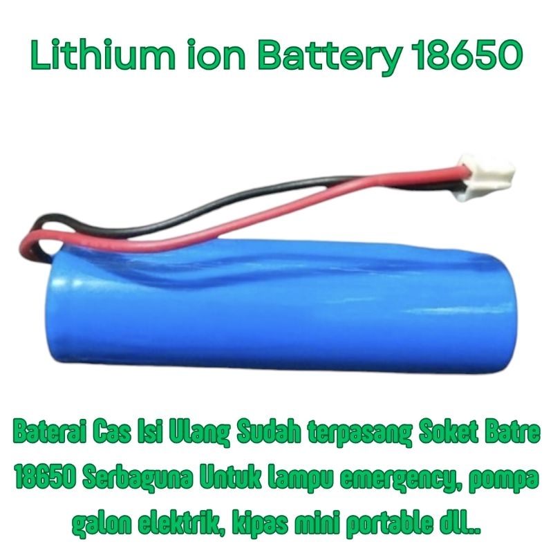 Jual Baterai Cas isi ulang Batre 18650 plus soket Serbaguna untuk lampu ...