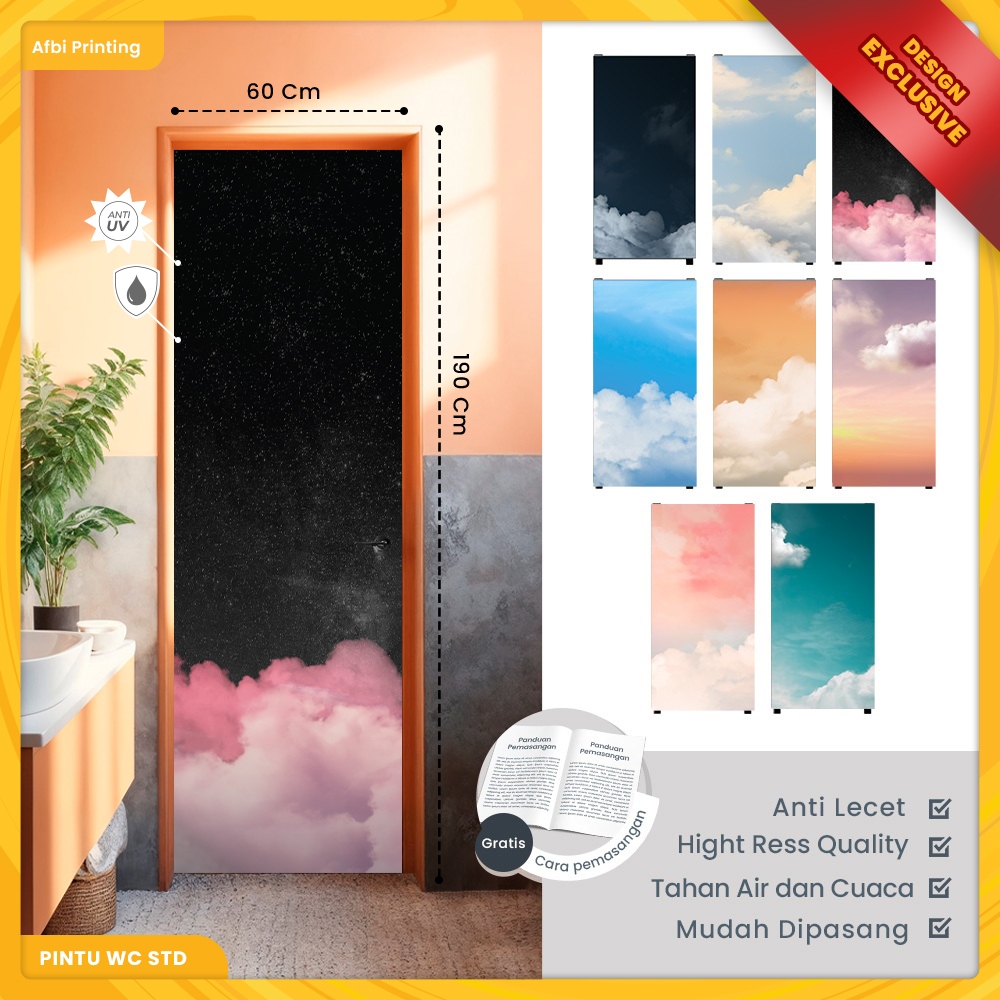 Jual Stiker Pintu Wc / Sticker Pintu Kamar Mandi Motif Cloudy/Awan ...