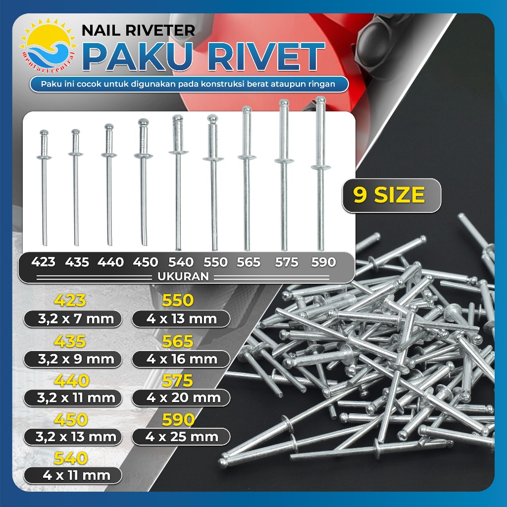 Jual Paku Rivet 423 429 Paku Rivet 435 Paku Rivet 440 450 ISI 200 PCS | Shopee Indonesia
