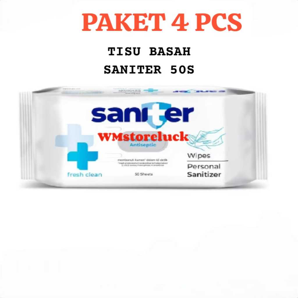 Jual 4 PCS Tissue basah Saniter antiseptic & antibacterial 50 sheets ...