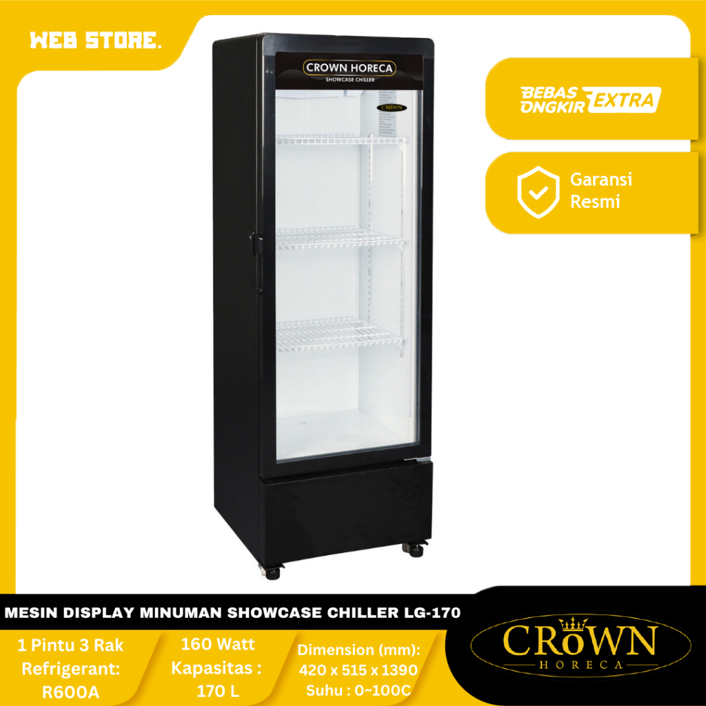 Jual Mesin Display Minuman Showcase Chiller 1 Pintu 3 Rak LG-170 Crown ...