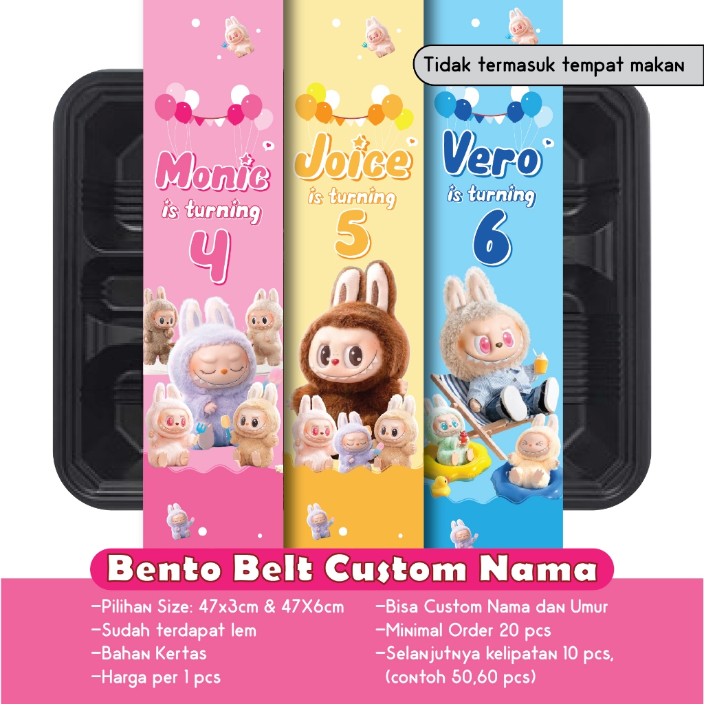 Jual BENTO BELT LABUBU PAPER BELT BENTO BELT CUSTOM NAMA PITA KERTAS TEMPELAN HIASAN NASI KOTAK ...
