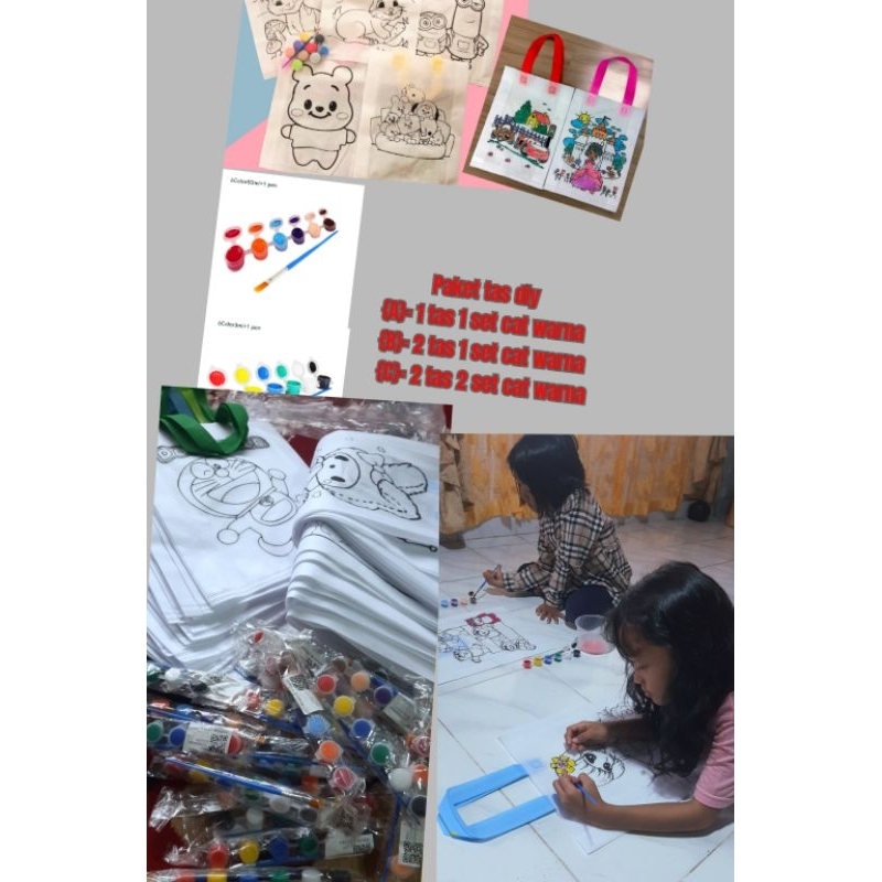 Jual PAKET DIY TAS MEWARNAI SUKA SUKA TAS SPUNBOND PUTIH TALI WARNA ...
