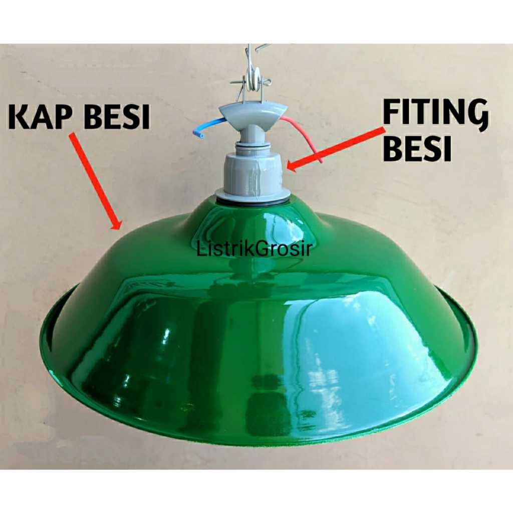 Jual FITTING BESI + KAP HIJAU BESI 30CM SET Kap Hijau + Fiting BESI Kap Ijo Tudung Lampu Jalan ...
