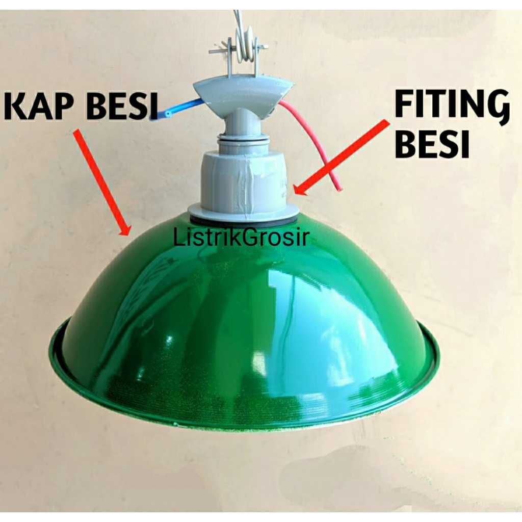 Jual FITTING BESI + KAP MINI HIJAU BESI 19CM SET KAP MINI + Fiting BESI Kap Tudung Lampu Jalan ...
