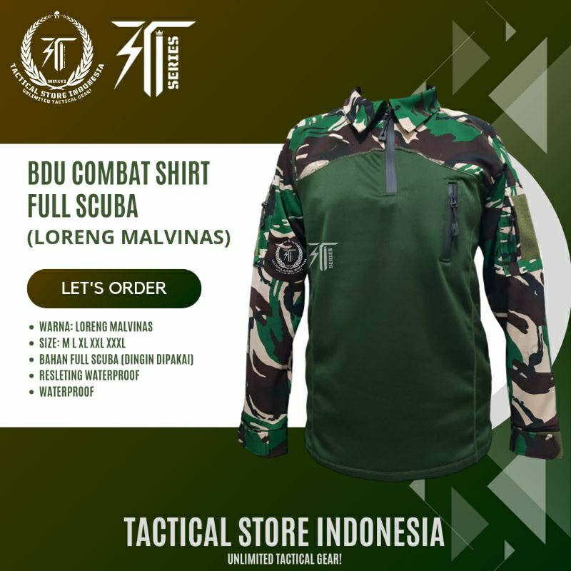 Jual BDU Scuba Loreng Malvinas TNI - BDU Combat Shirt Full Scuba Lengan Panjang dan Lengan ...