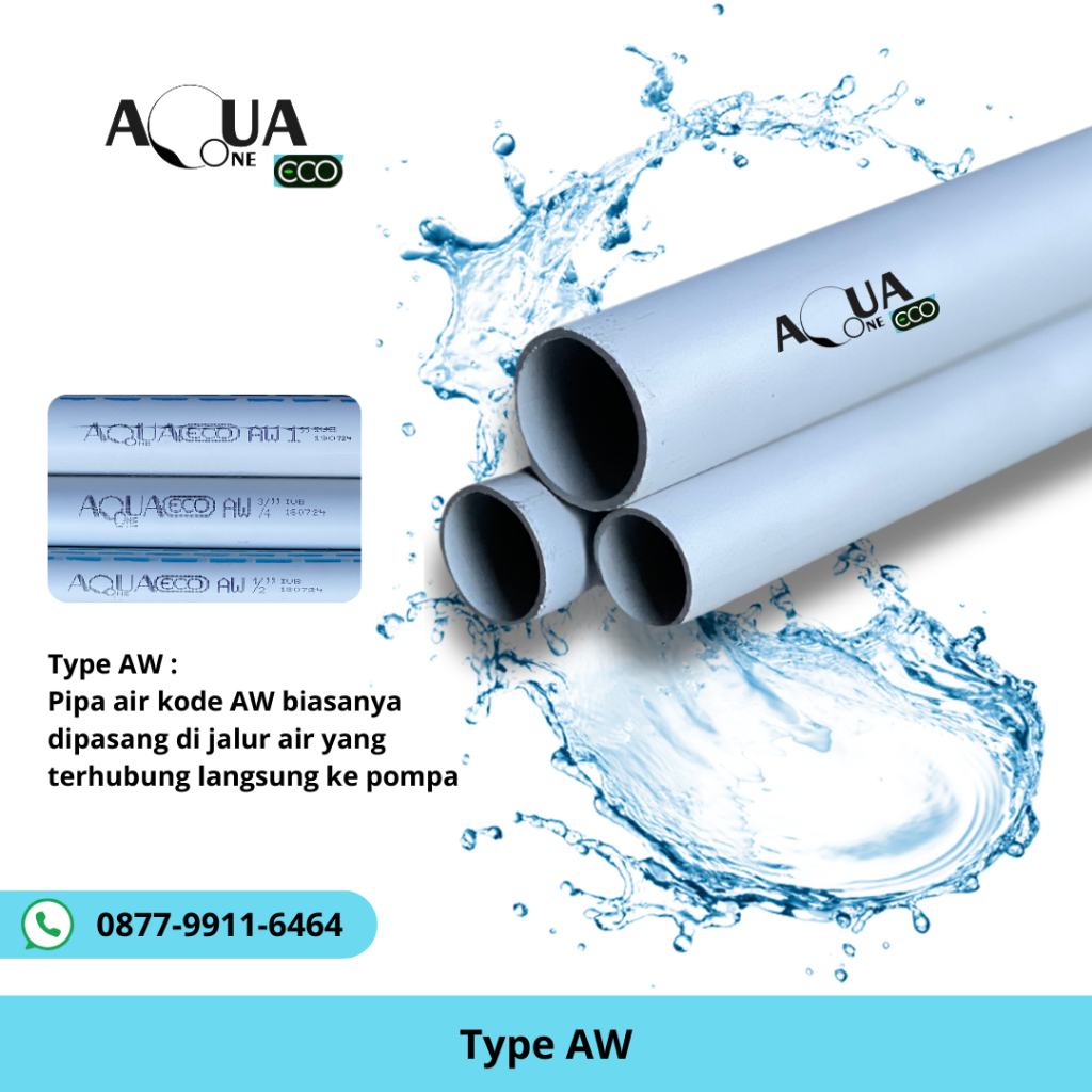 Jual Pipa PVC Aquaone Type AW Grade Ekonomis Ukuran 1/2", 3/4", 1 ...