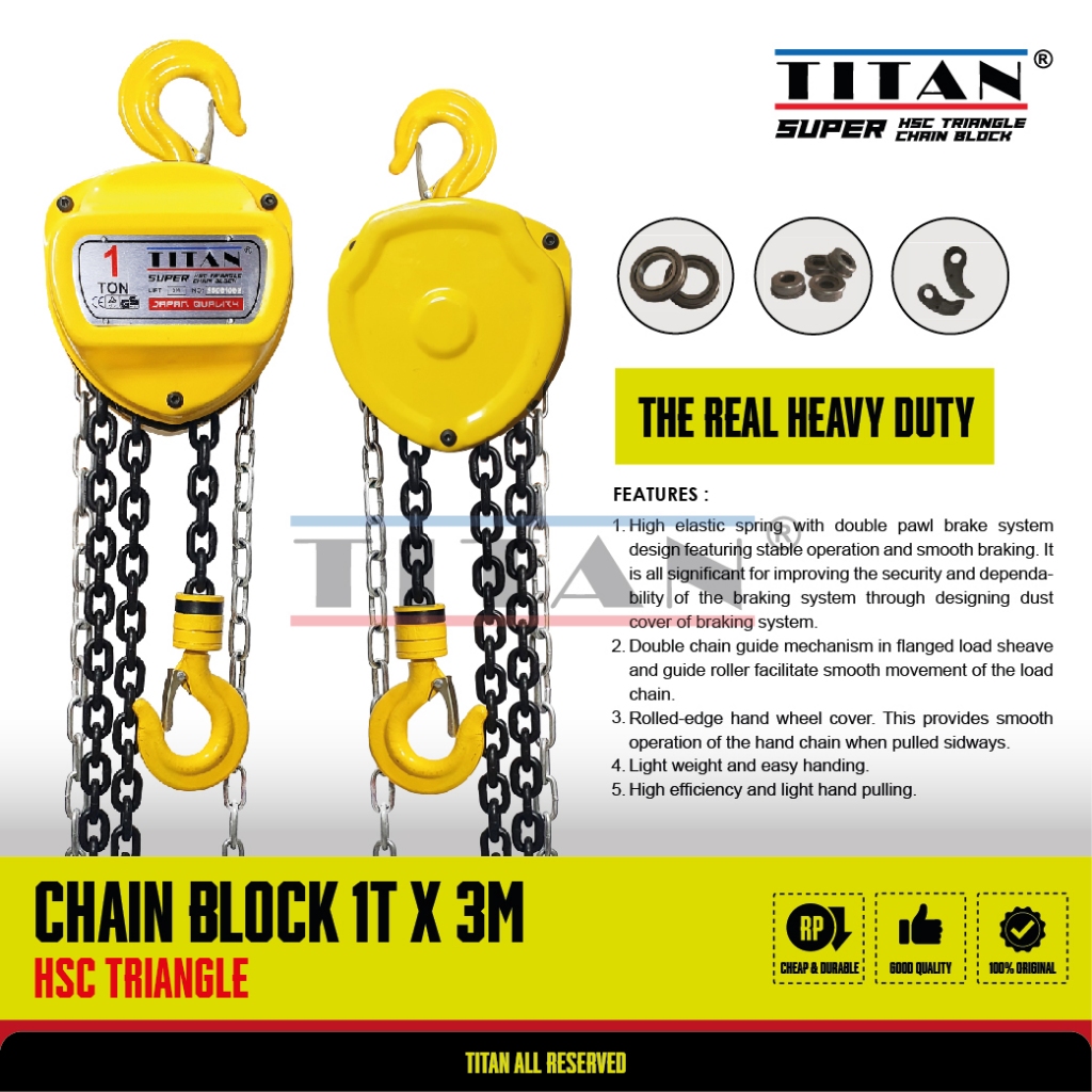 Jual Titan Chain Block 1 Ton x 3 Meter / Takel 1Ton x 3Meter / Katrol 1T x 3M / Hand Chain 1 T x ...